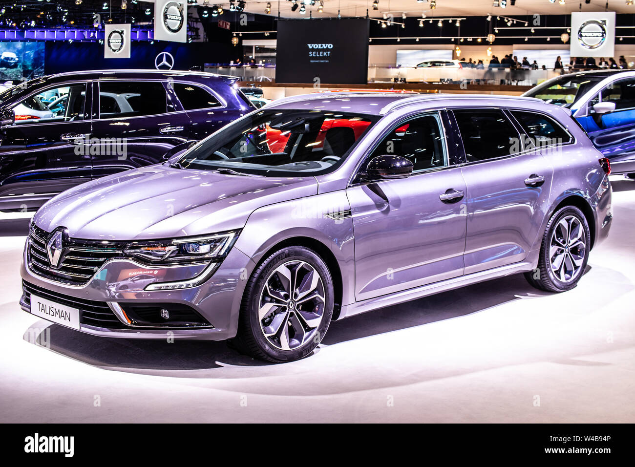 Brussels, Belgium, Jan 18, 2019: metallic silver Renault Talisman ...