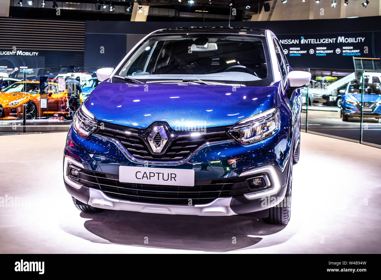 Brussels, Belgium, Jan 2019 blue New Renault Captur urban crossover ...