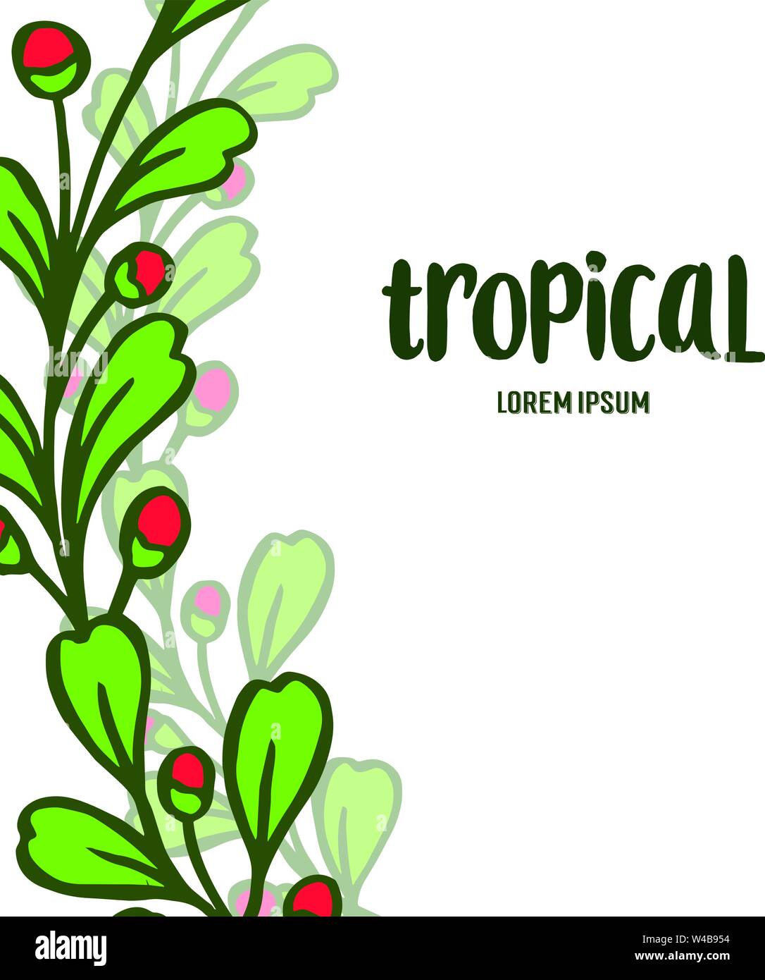Banner tropical for green leaves frame blooms. Vector illustration ...