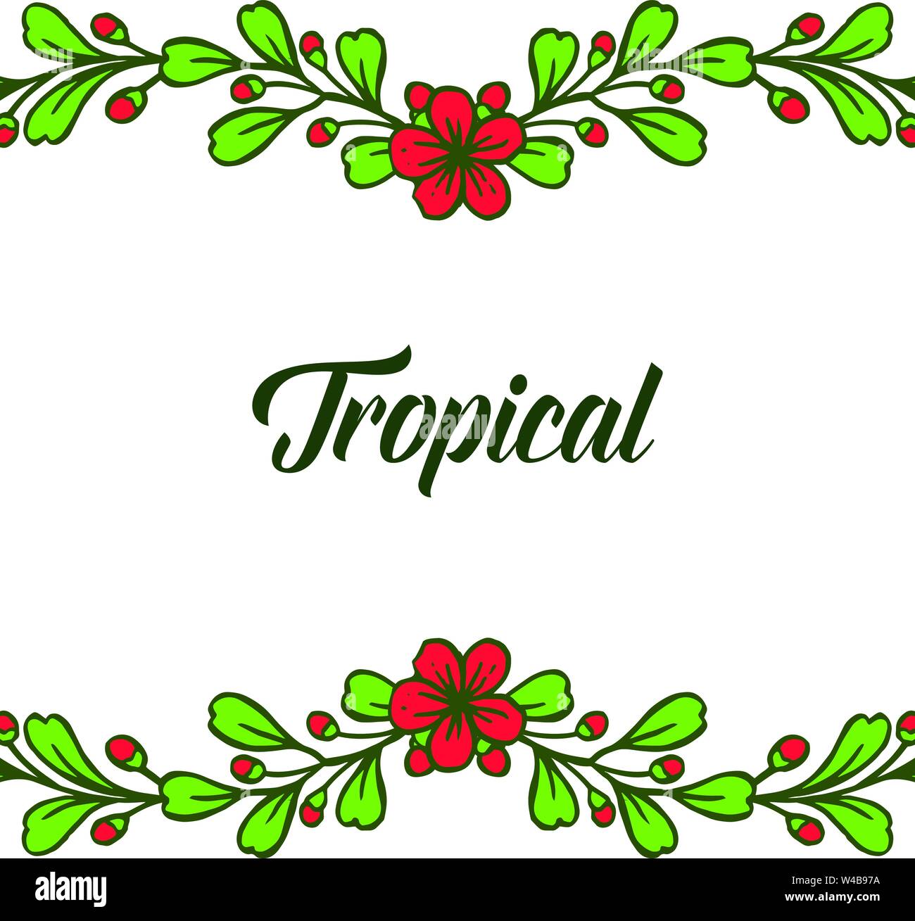 Banner tropical for green leaves frame blooms. Vector illustration ...