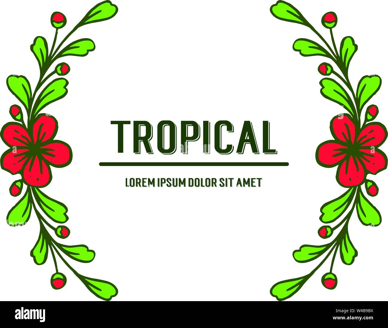 Template summer tropical, shape green leafy flower frame round. Vector illustration Stock Vector ...