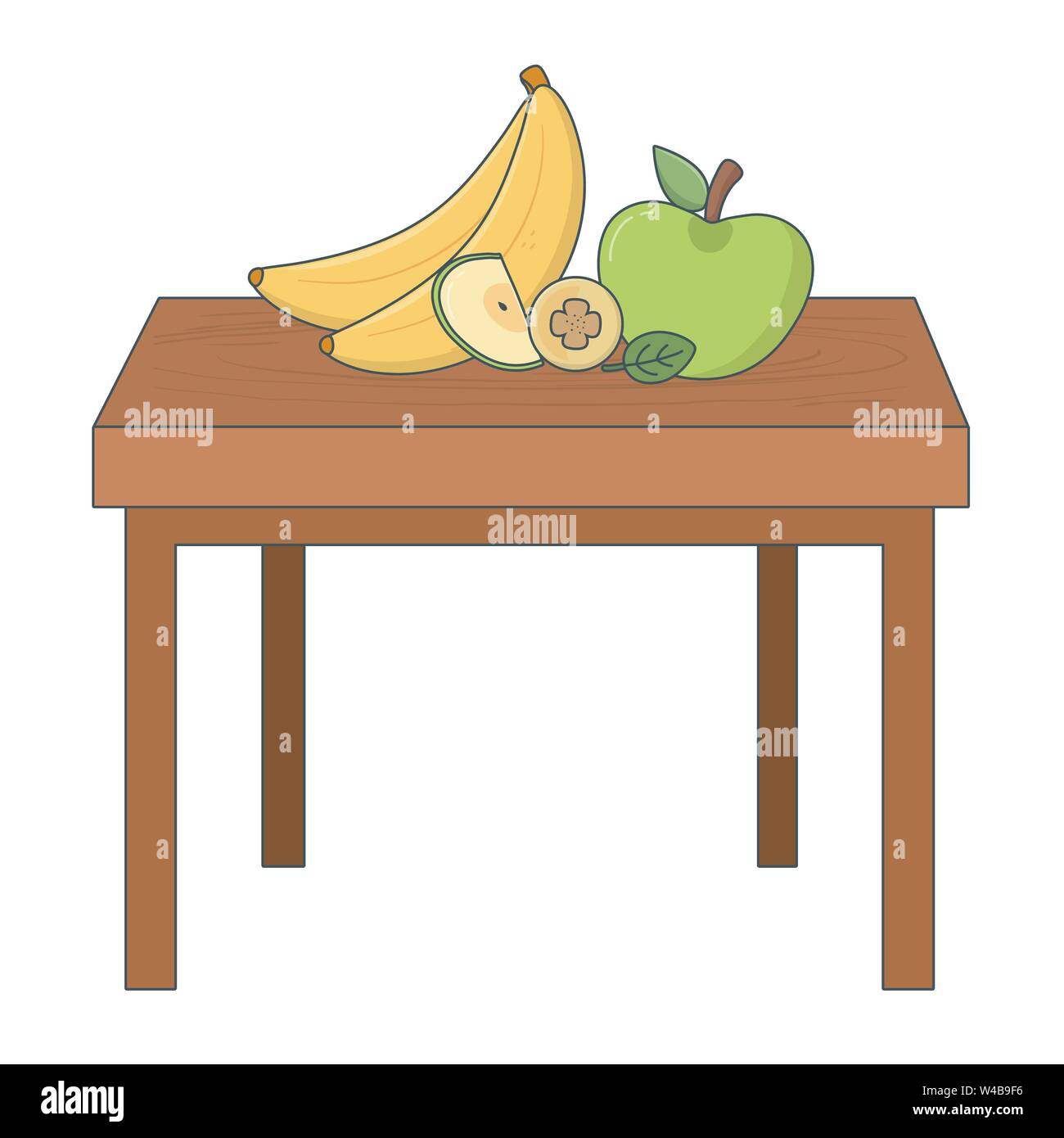 delicious healthy meal fruits mix over wooden table cartoon vector ...