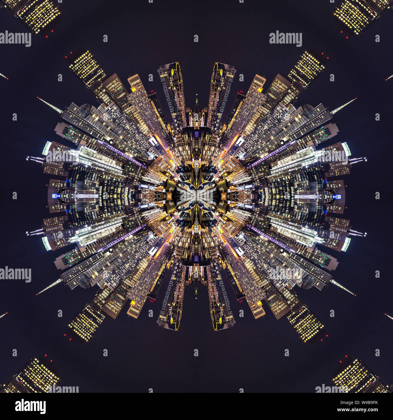 Radial shape with night San Francisco skyline. Geometric kaleidoscope ...