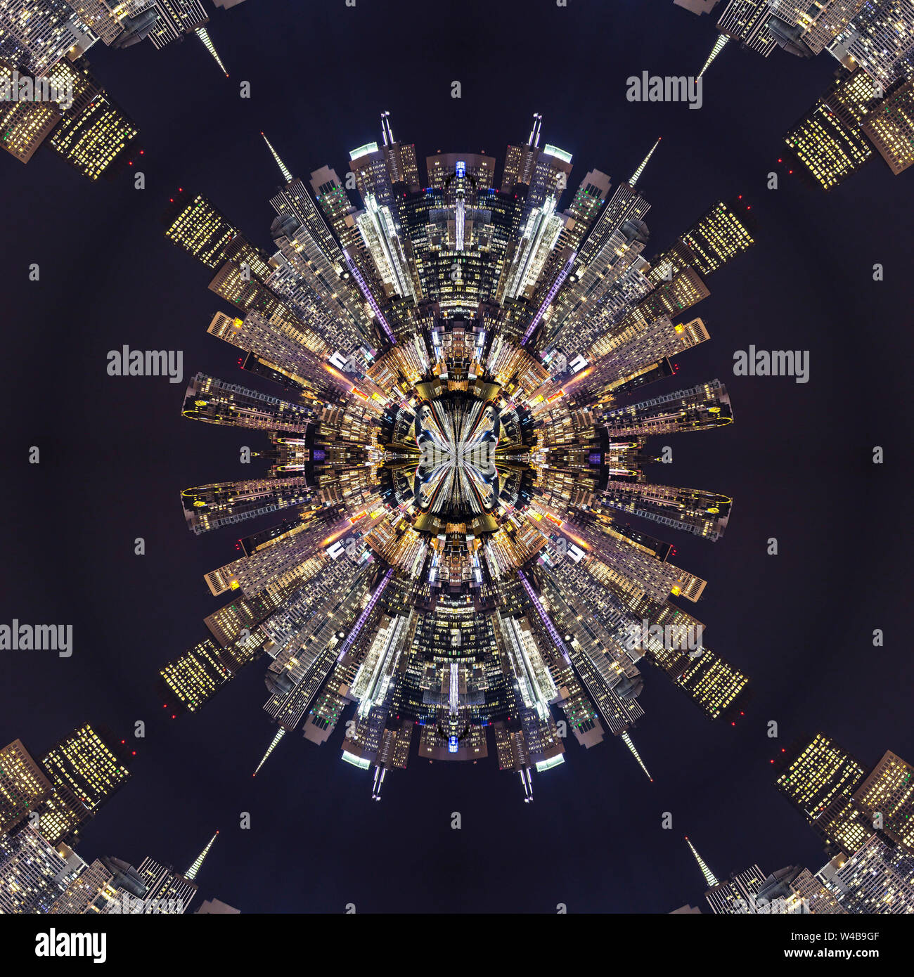 Radial shape made from San Francisco night. Geometric kaleidoscope ...