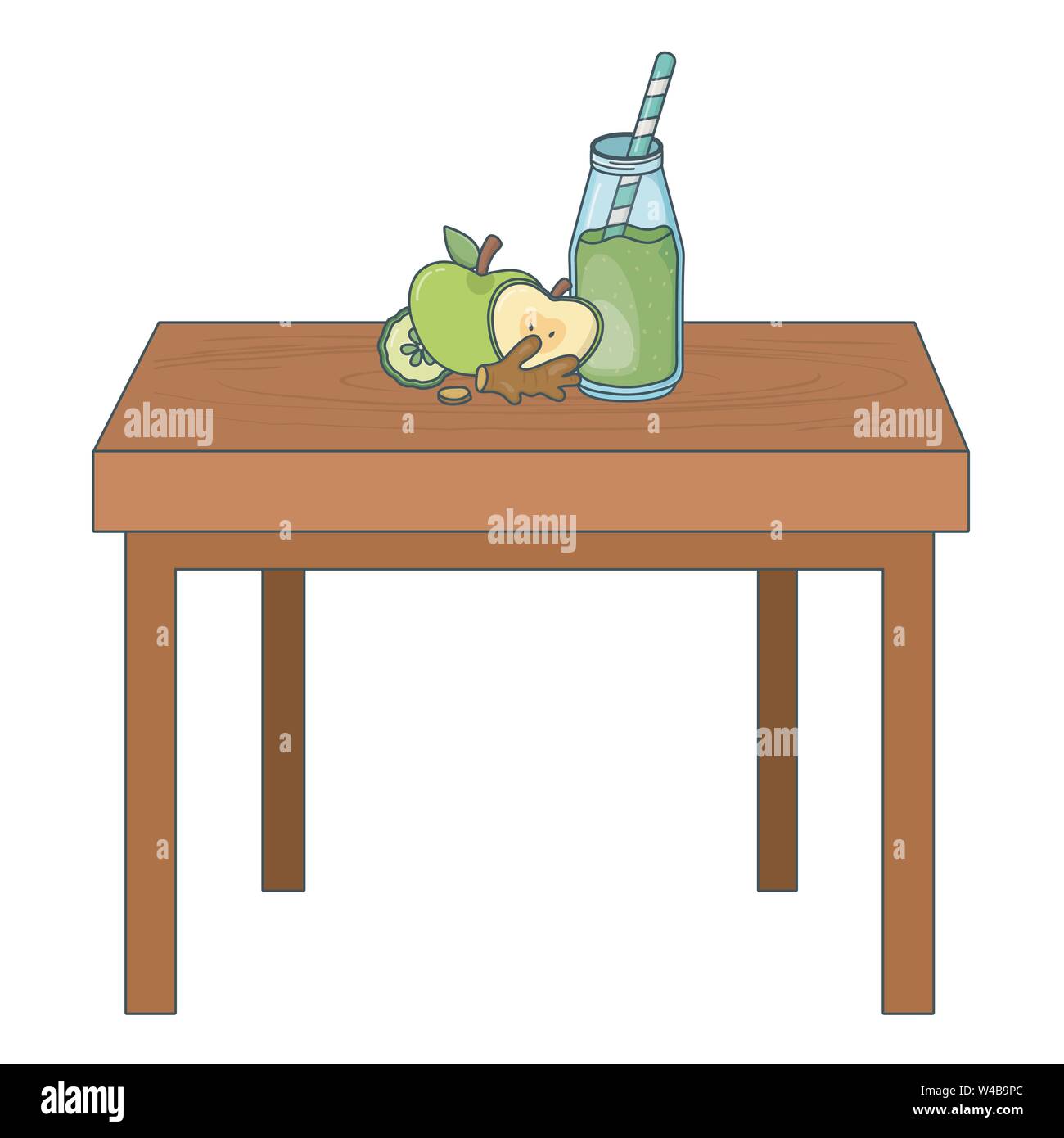 delicious healthy meal juice with fruits mix over wooden table cartoon ...