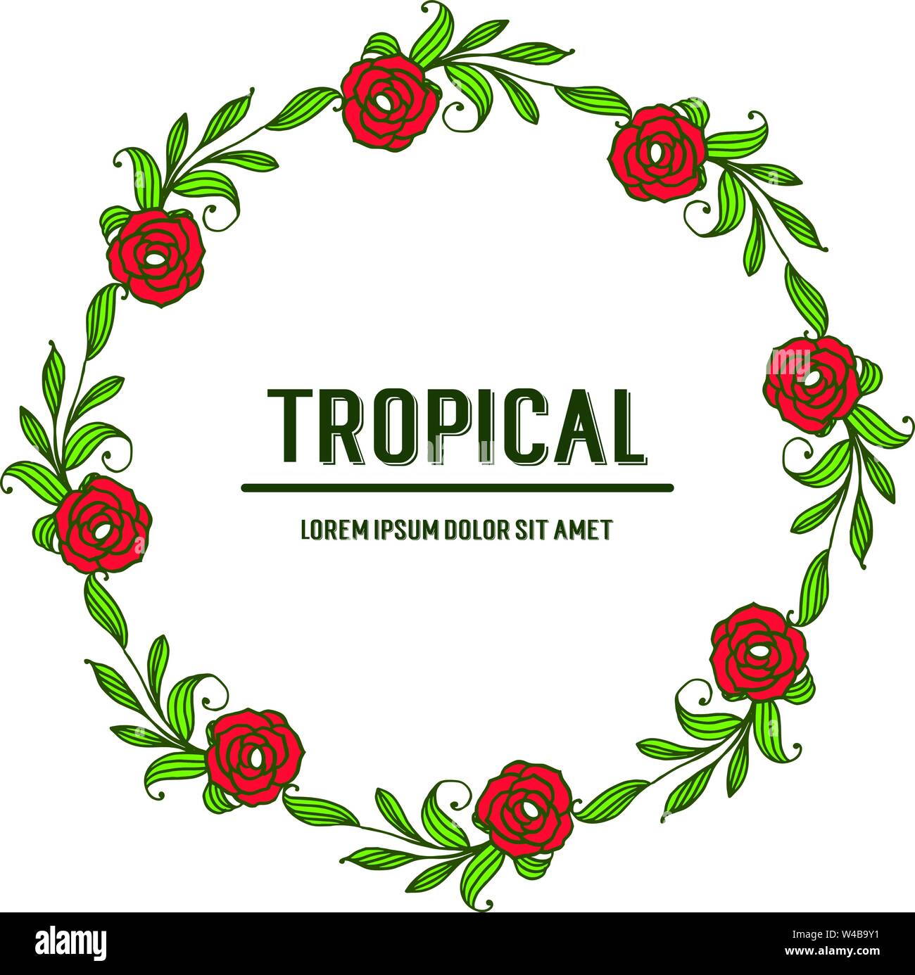 Greeting card tropical, isolated on white backdrop, cute leaf red ...