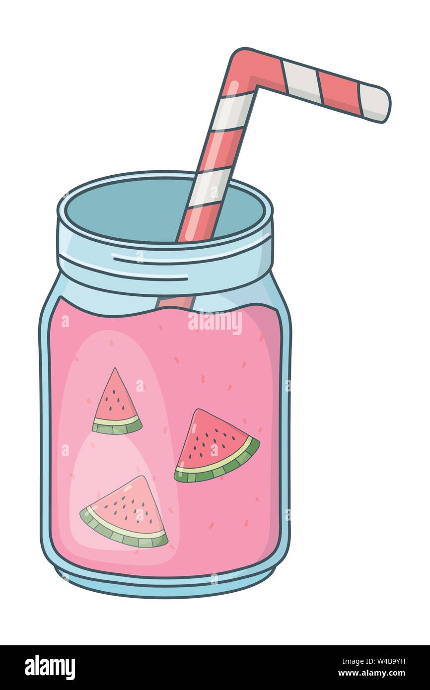 delicious tasty refresh fruit watermelon juice mason jar cartoon vector ...