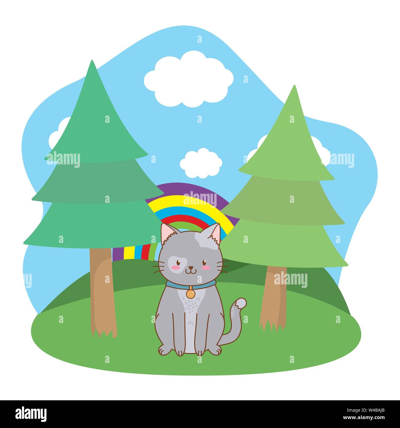 cute pet little animal cat outdoor scene cartoon vector illustration ...