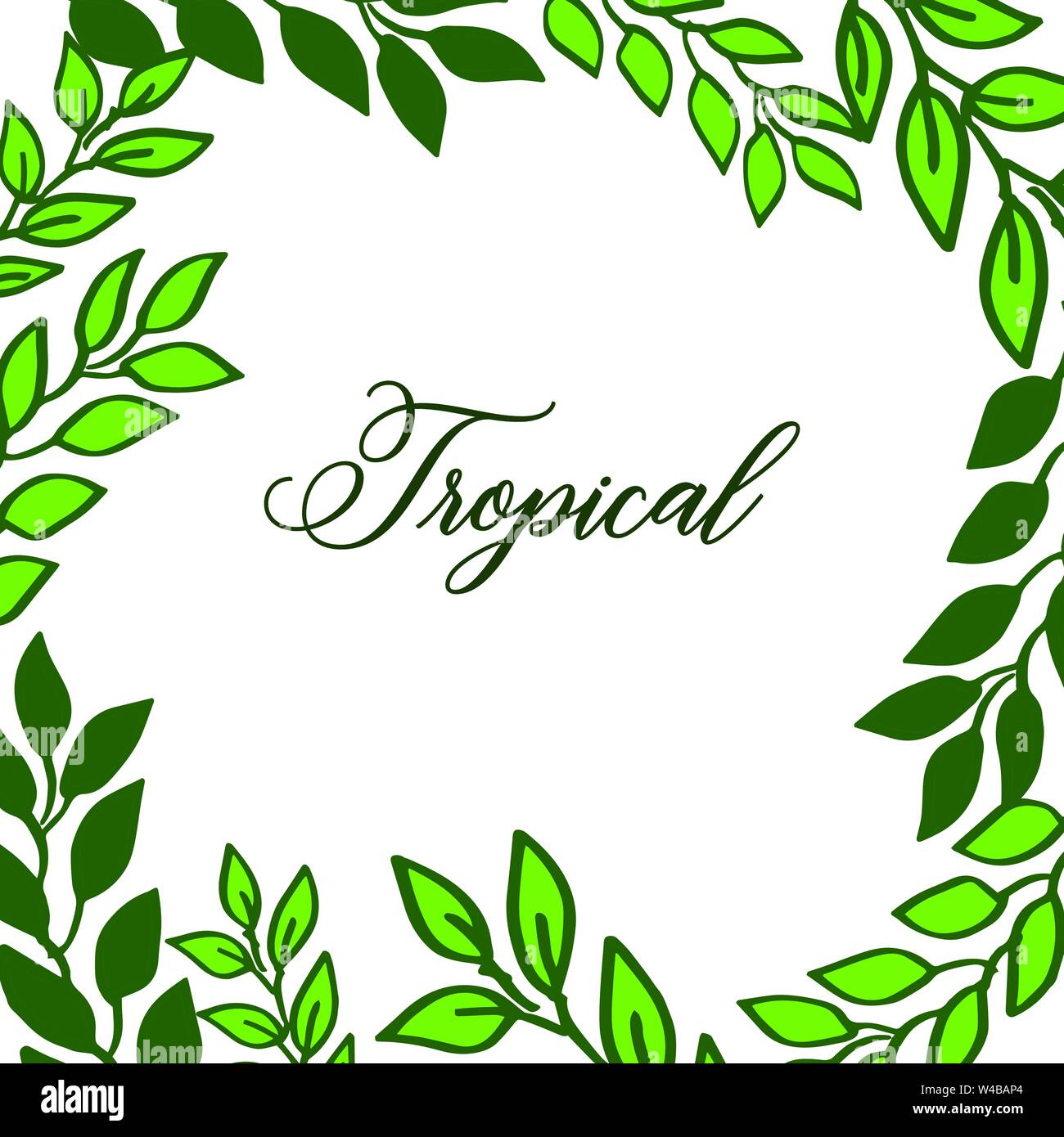 Pattern green leaves frame, greeting card tropical. Vector illustration ...