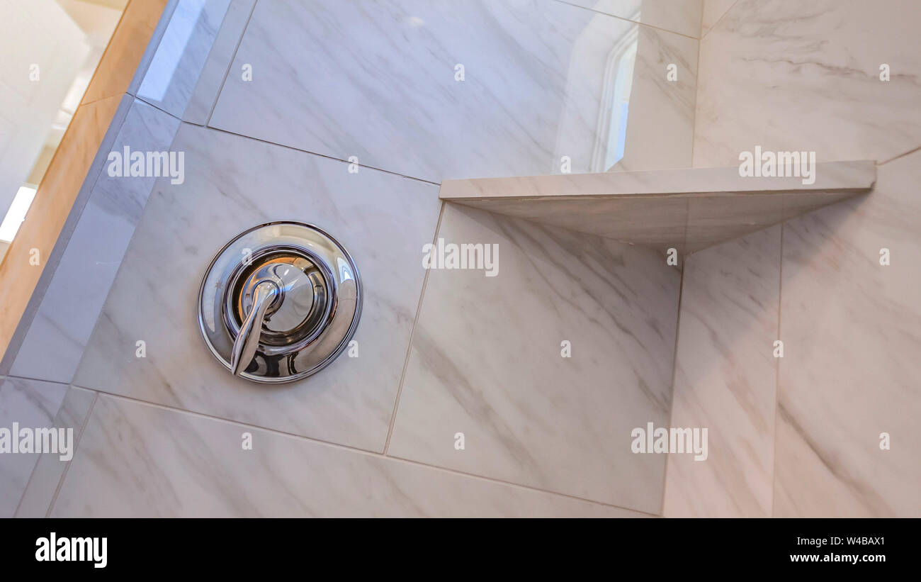 Panorama Bathroom interior of a home with close up view of the shower ...