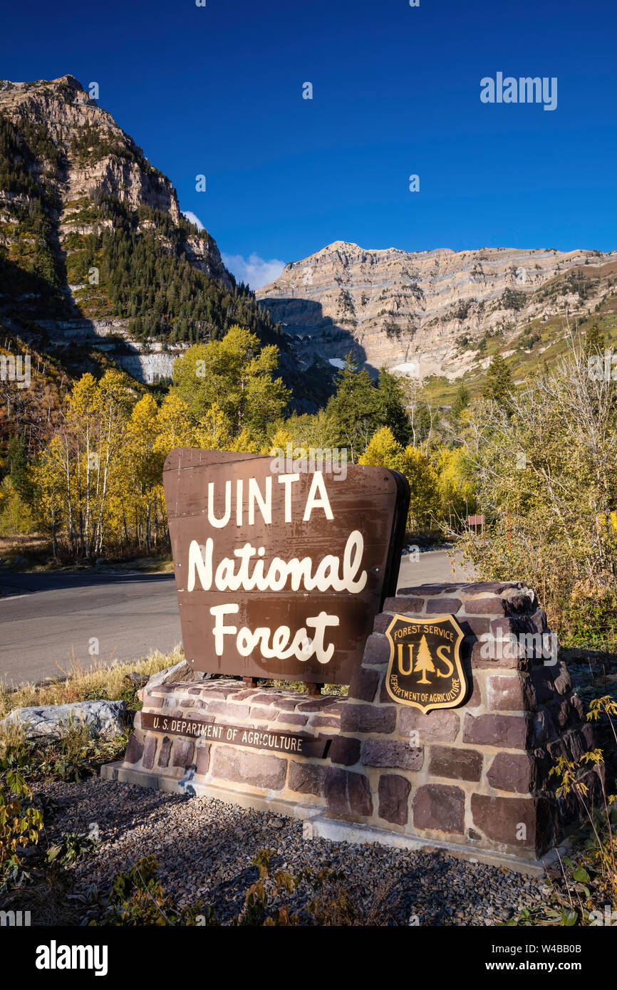 Aspen Grove entrance sign, Uinta National Forest, Wasatch Mountains ...