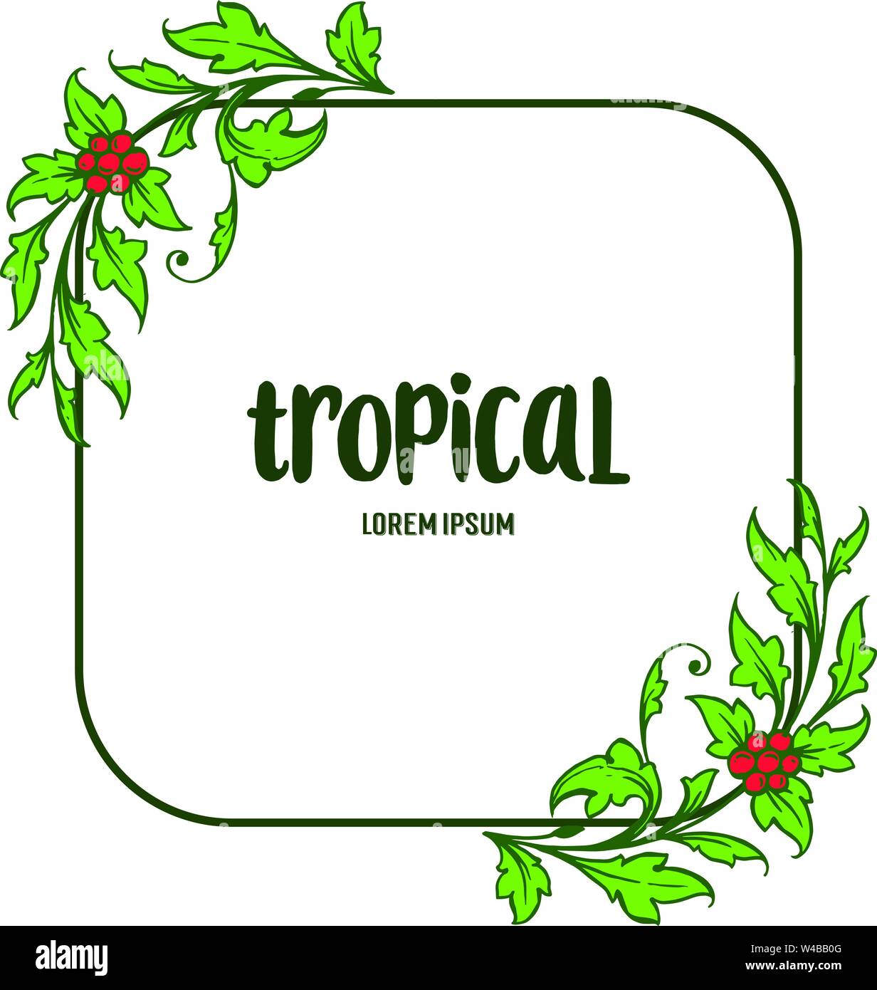 Tropical palm leaves and flower frame, isolated on white background ...