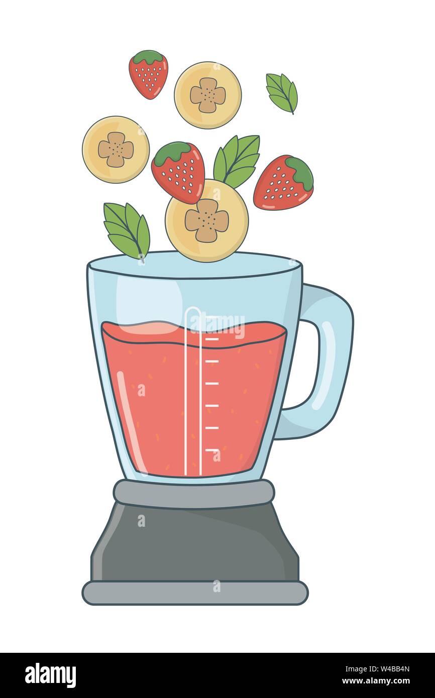 delicious healthy fruits mix smoothie inside blender cartoon vector ...