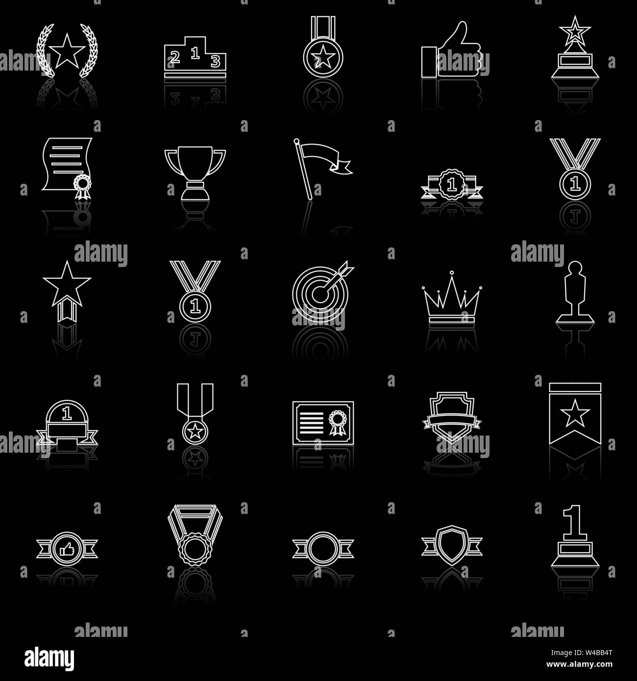 Victory line icons with reflect on black background, stock vector Stock ...