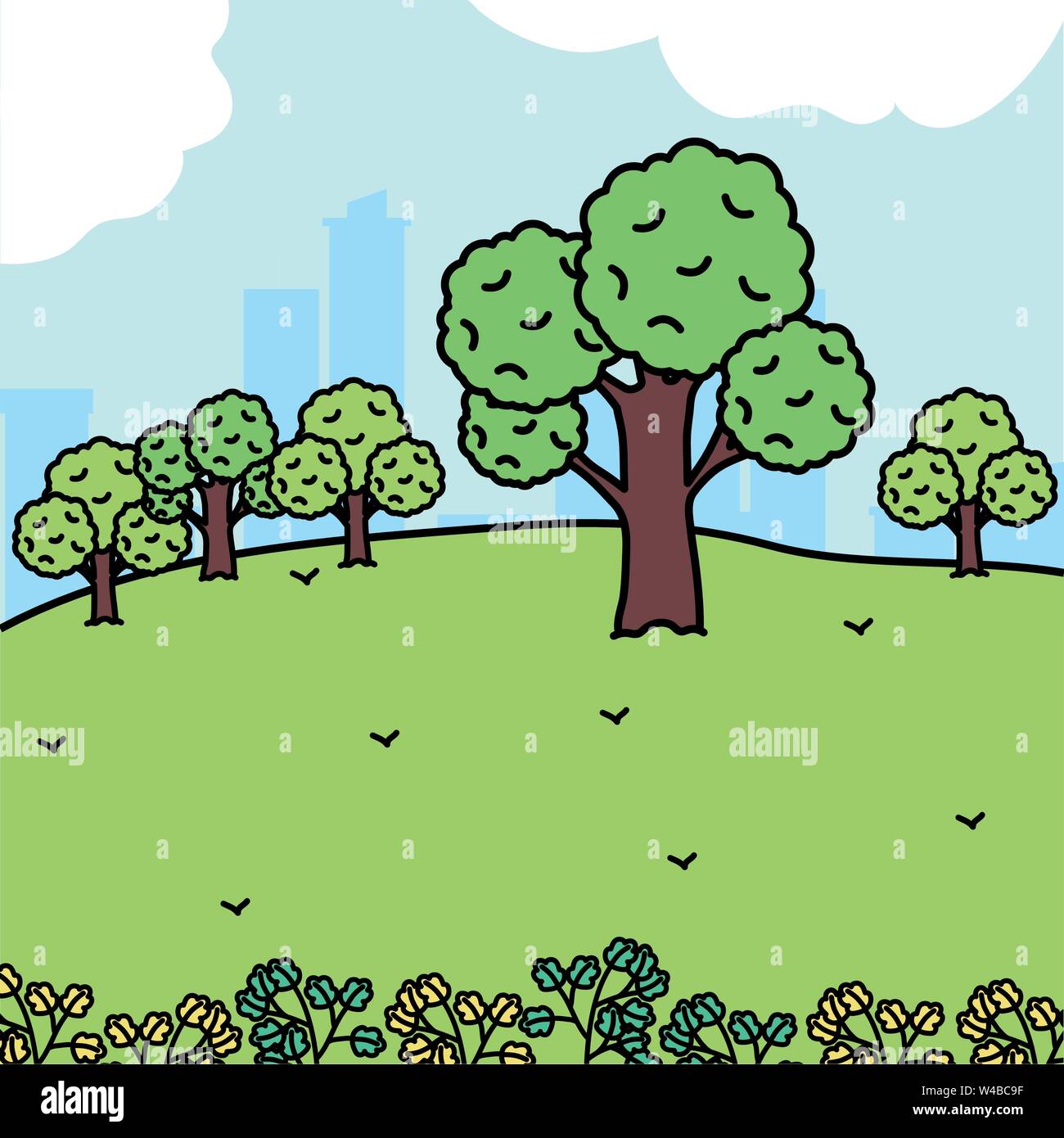 park landscape with forest scene vector illustration design Stock ...