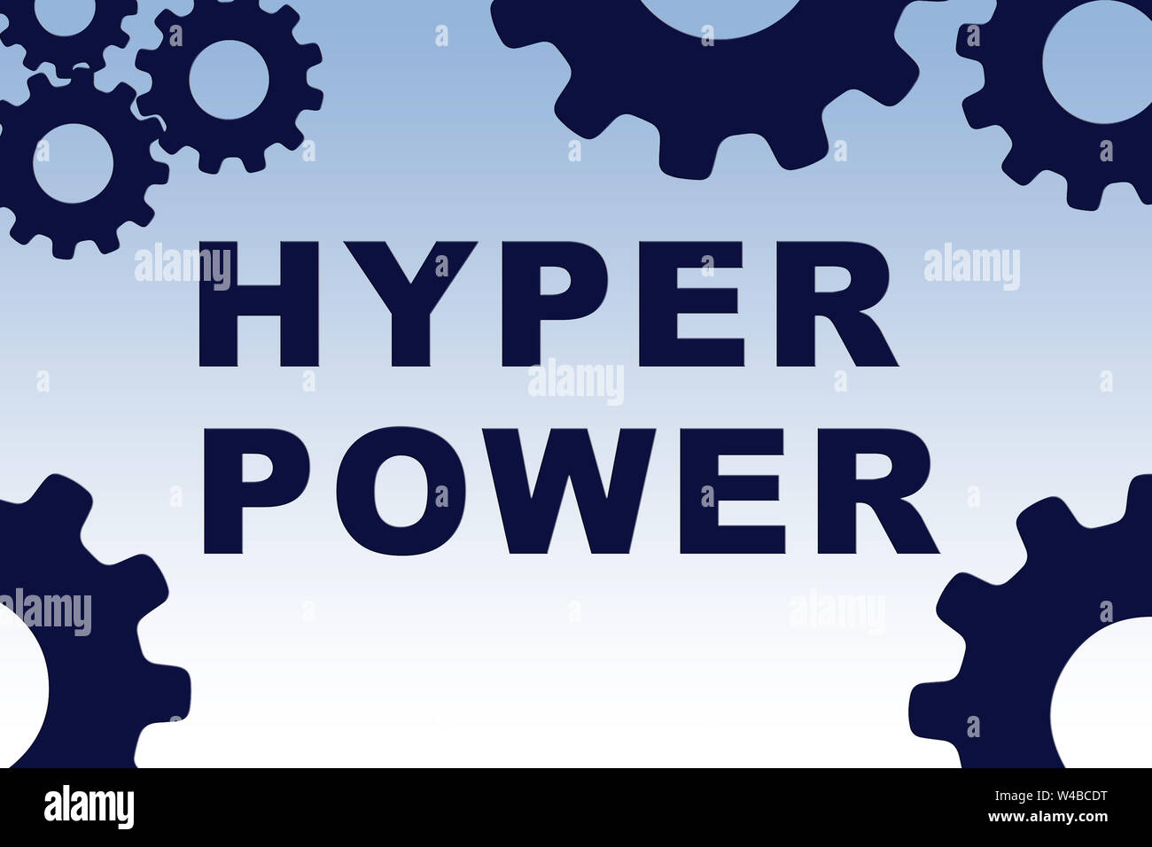 HYPER POWER sign concept illustration with dark blue gear wheel figures ...