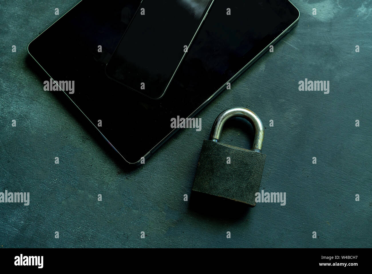 a lock with a gadget, network and personal data security concept Stock ...