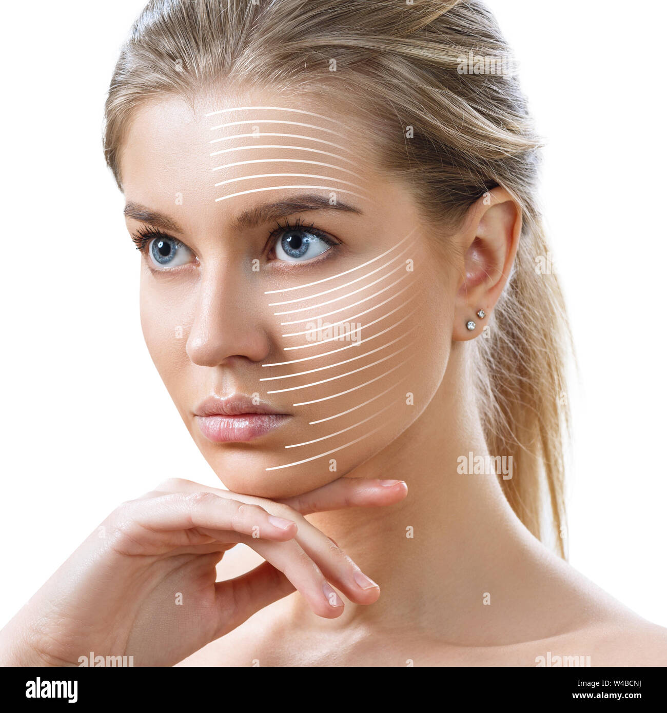 Graphic lines shows facial lifting effect on skin Stock Photo - Alamy