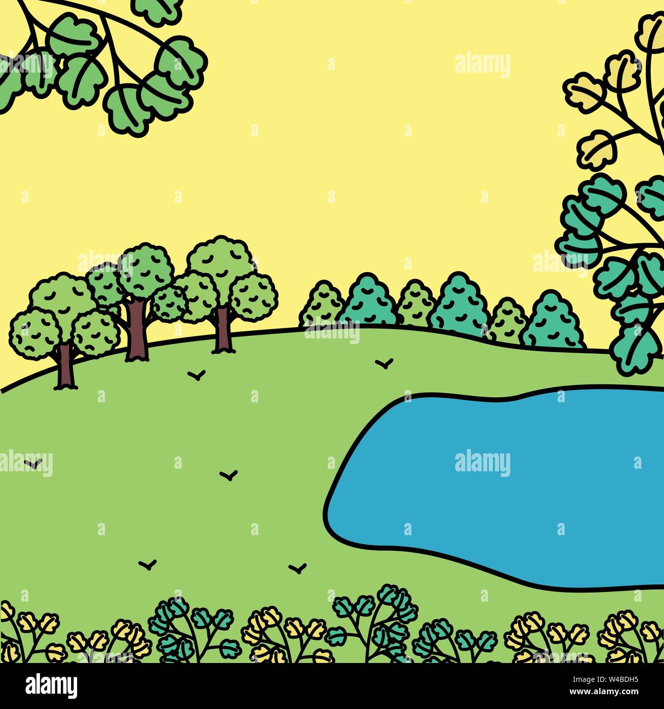 park landscape with lake scene vector illustration design Stock Vector ...