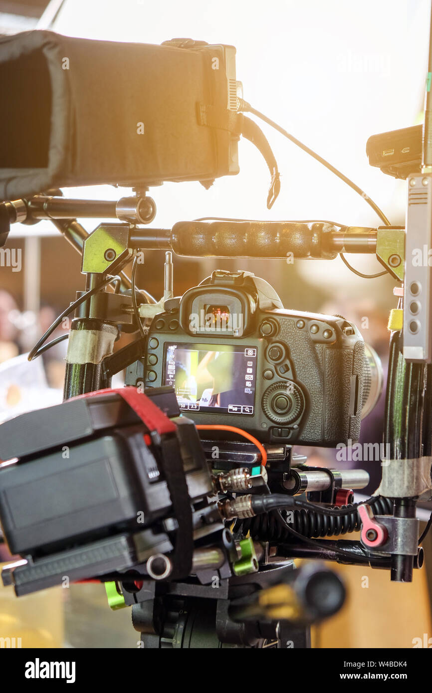 Behind the scene. cameraman shooting film scene with camera Stock Photo ...