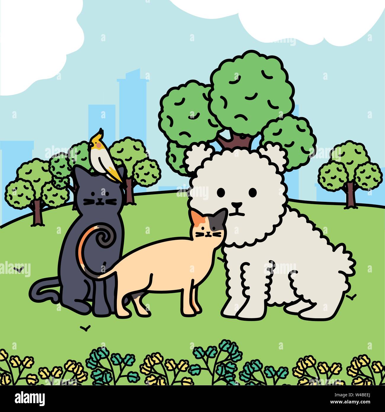 cute group of mascots in the park vector illustration design Stock ...