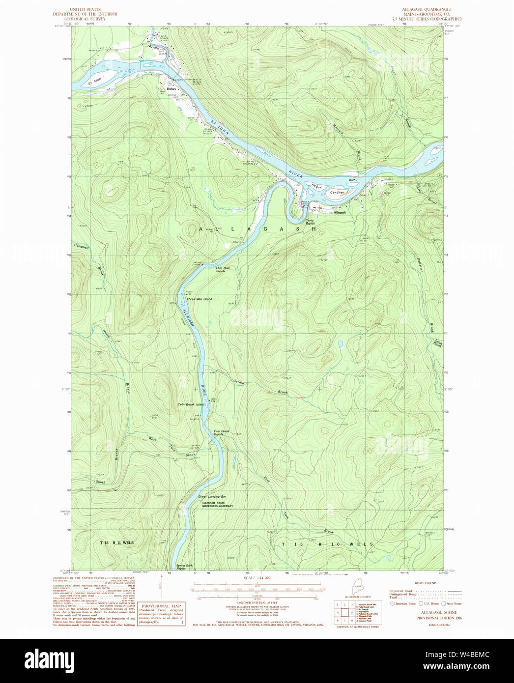Maine USGS Historical Map Allagash 104867 1986 24000 Restoration Stock ...