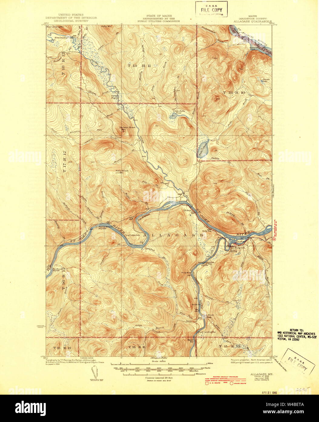 Maine USGS Historical Map Allagash 460074 1933 62500 Restoration Stock ...