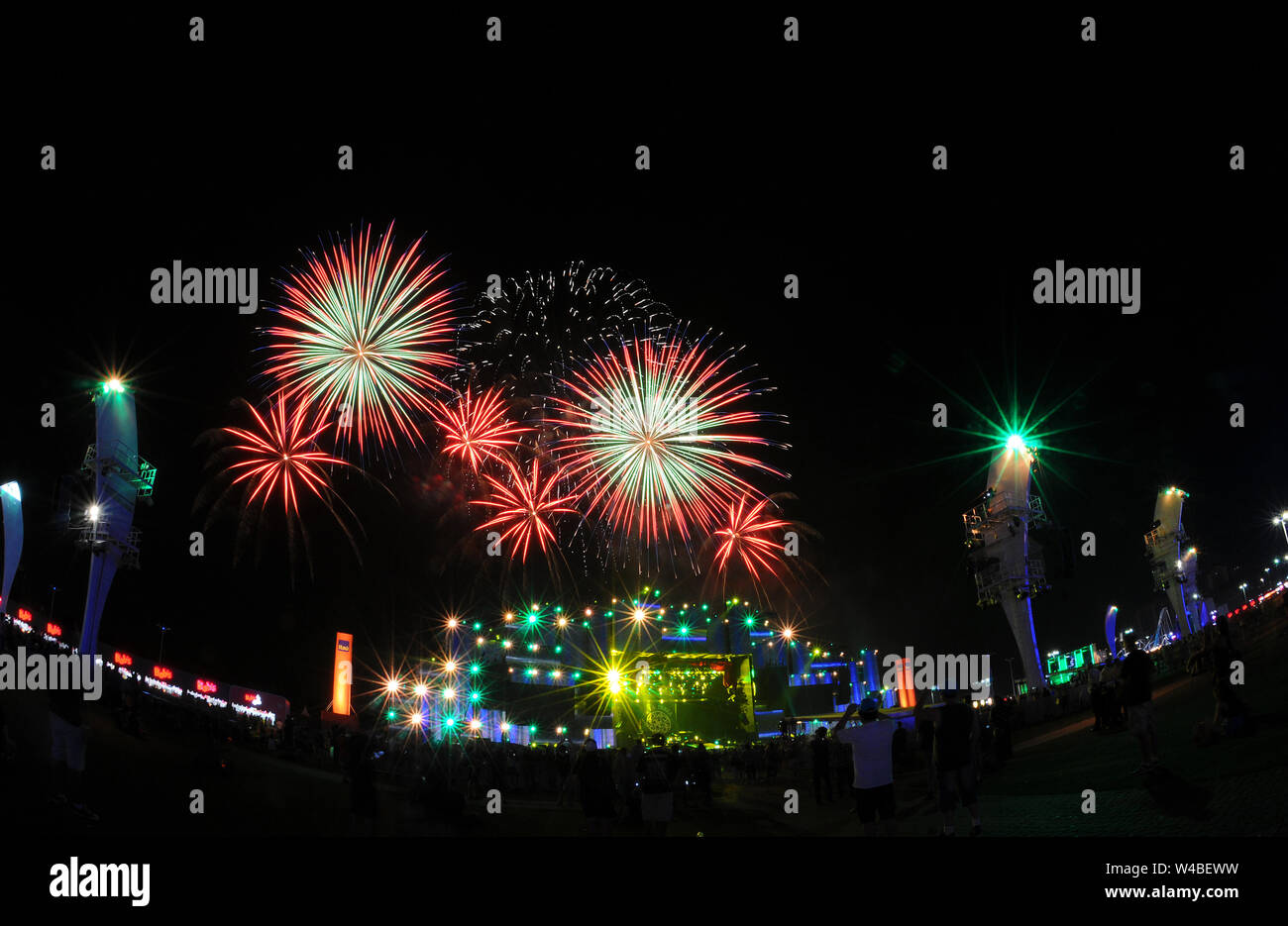 Fireworks on the World stage during the opening of Rock in Rio 2015 in ...