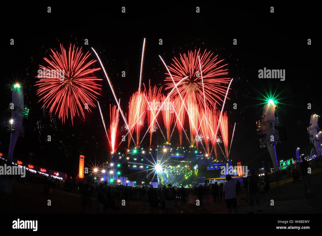 Fireworks on the World stage during the opening of Rock in Rio 2015 in ...