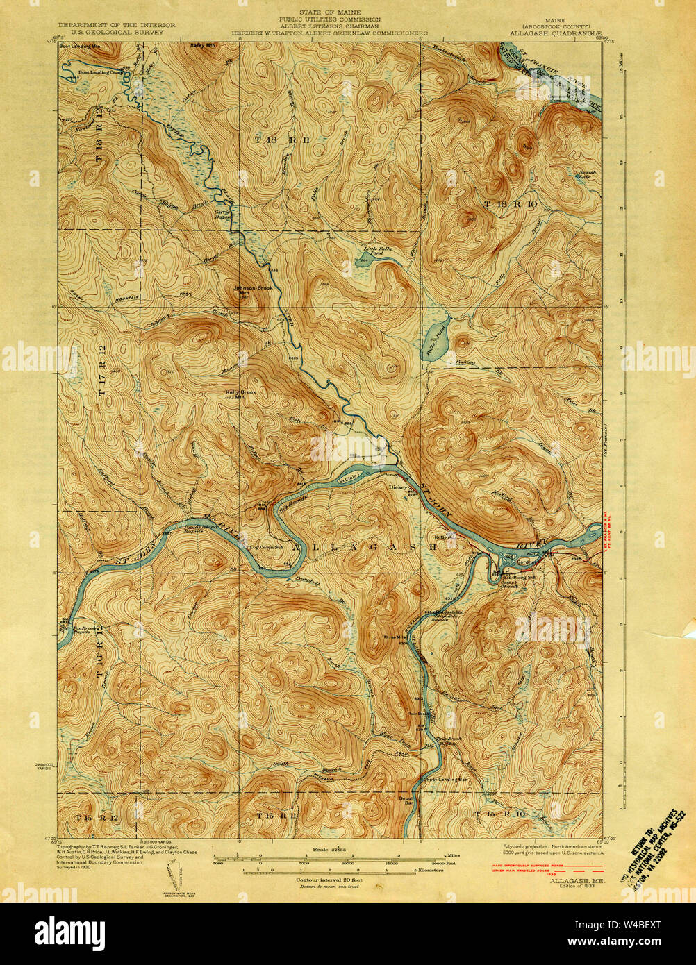 Maine USGS Historical Map Allagash 807343 1933 62500 Restoration Stock ...