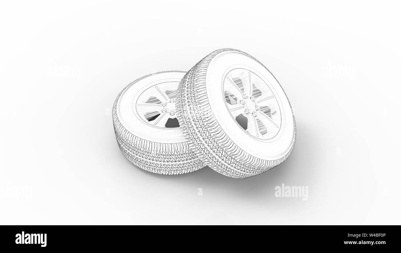 3d rendering of two car tires isolated in white studio background Stock ...