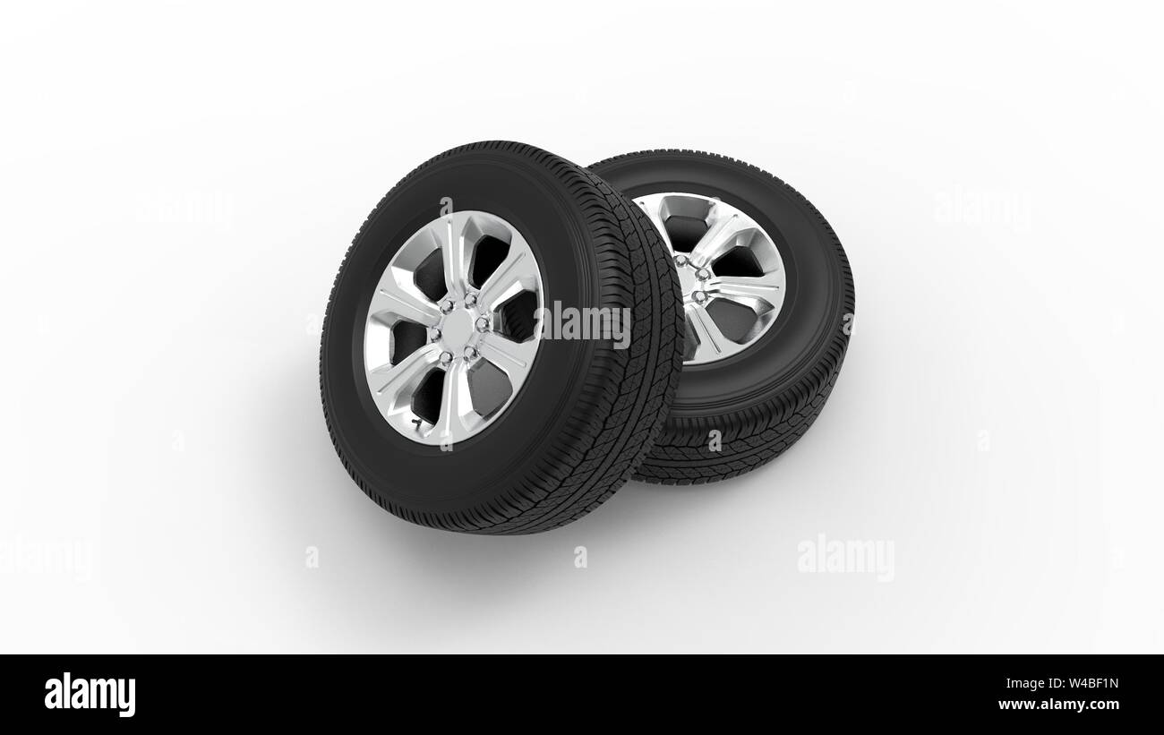 3d rendering of two car tires isolated in white studio background Stock ...