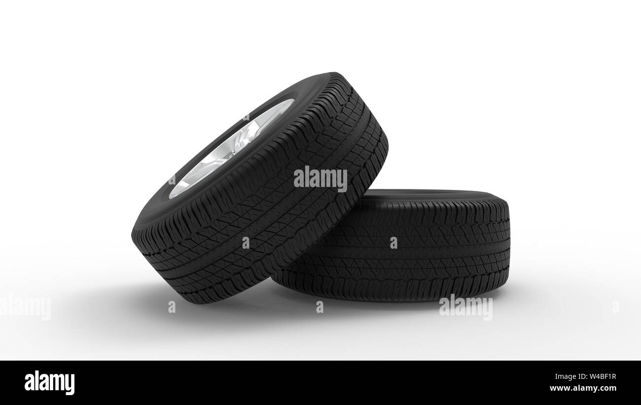 3d rendering of two car tires isolated in white studio background Stock ...