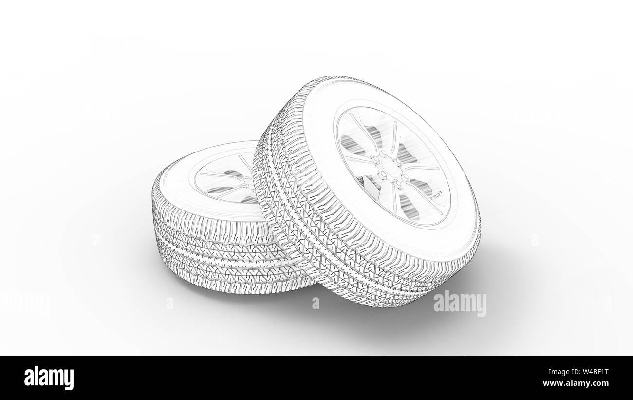 3d rendering of two car tires isolated in white studio background Stock ...