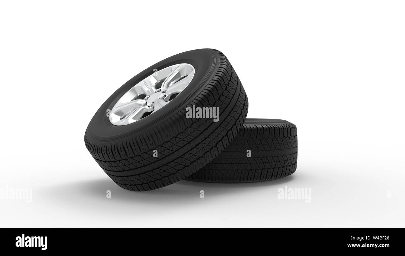 3d rendering of two car tires isolated in white studio background Stock ...