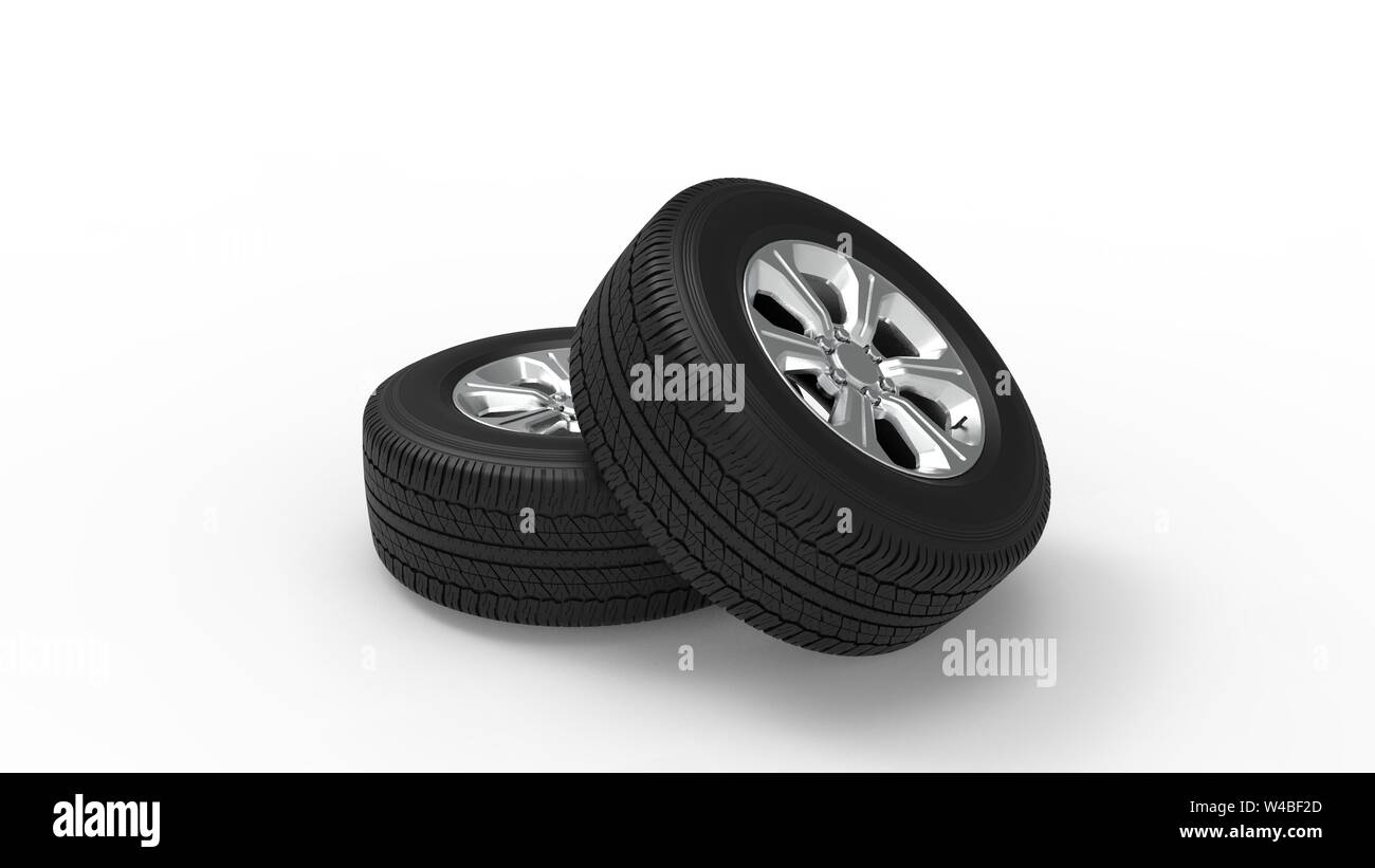 3d rendering of two car tires isolated in white studio background Stock ...