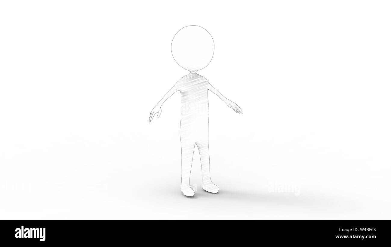 3d rendering of a standing stick figure isolated in white studio ...