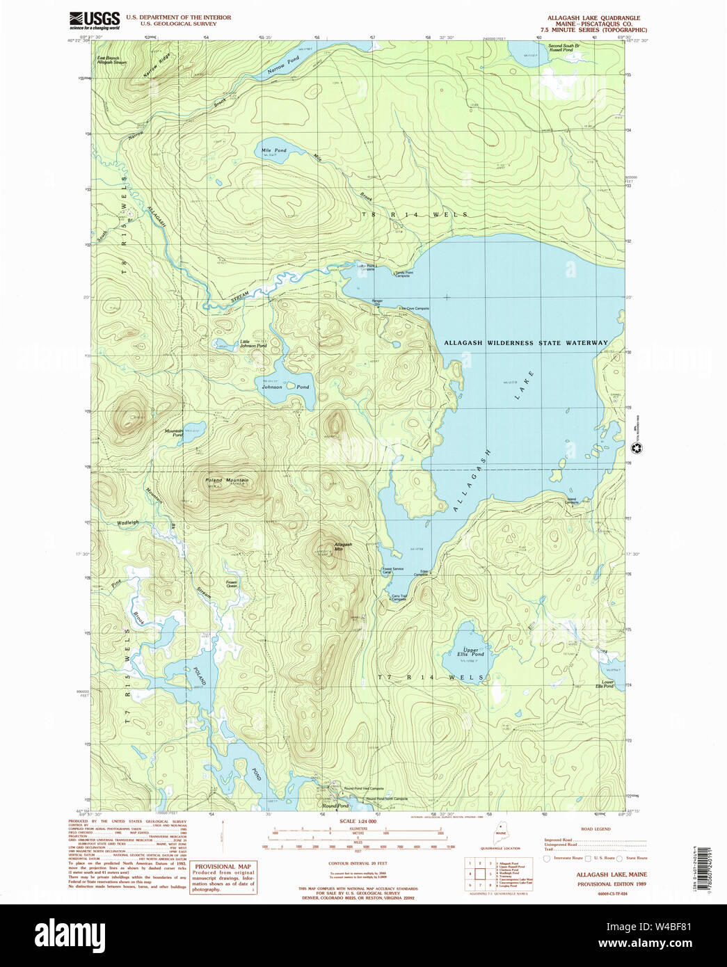 Maine USGS Historical Map Allagash Lake 104865 1989 24000 Restoration ...