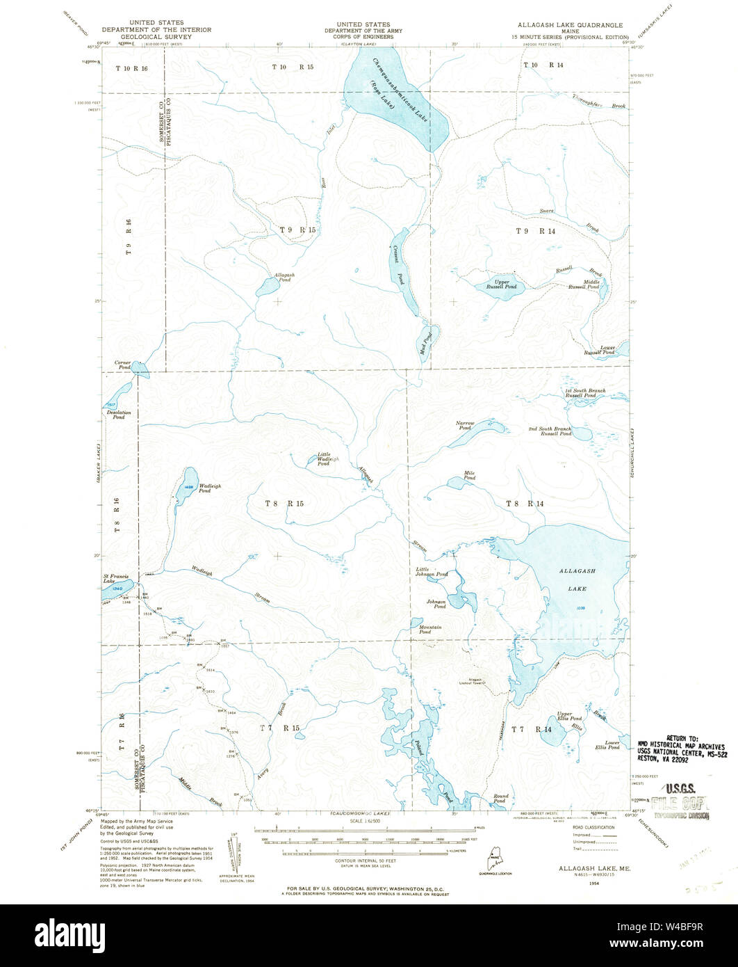 Maine USGS Historical Map Allagash Lake 460081 1954 62500 Restoration ...