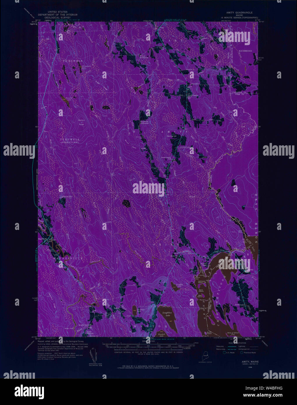 Maine USGS Historical Map Amity 306438 1958 62500 Inversion Restoration ...