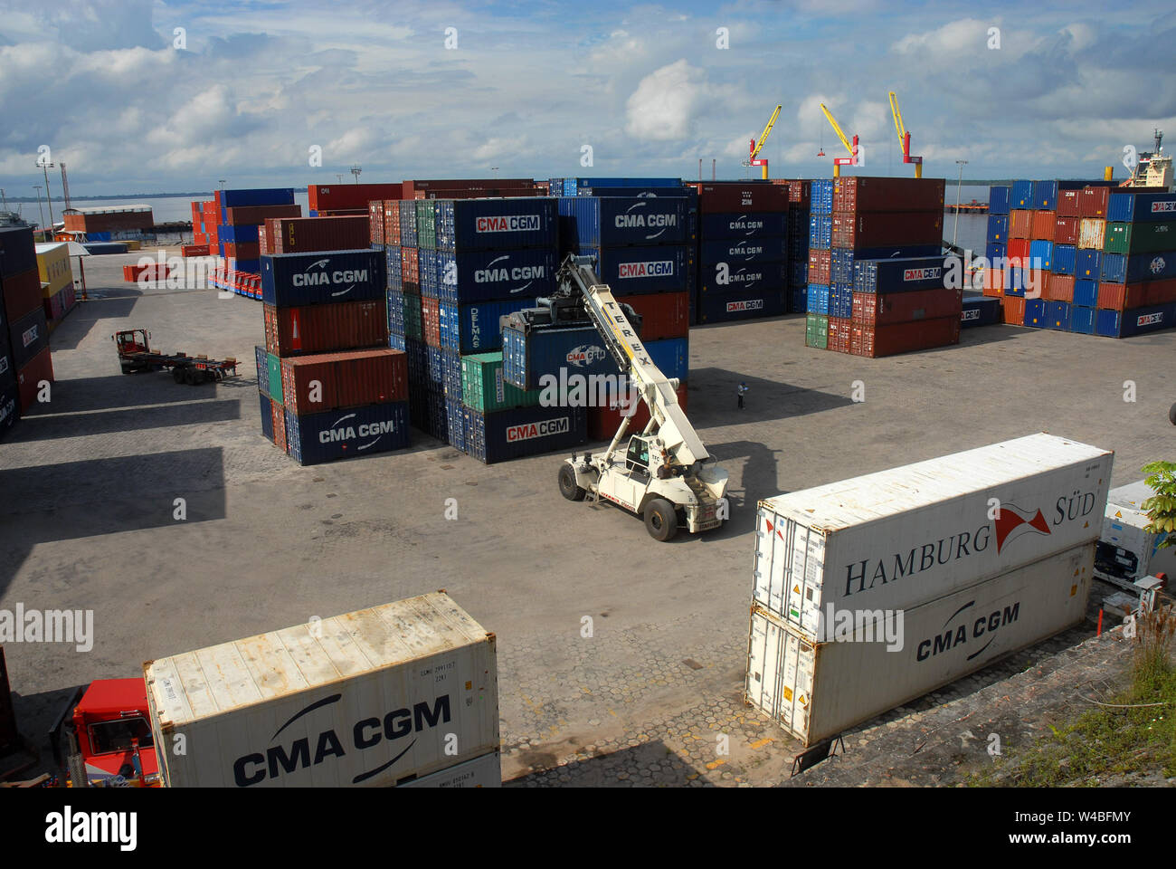 Container operation in the port of Manaus in the Amazon region, Brazil ...
