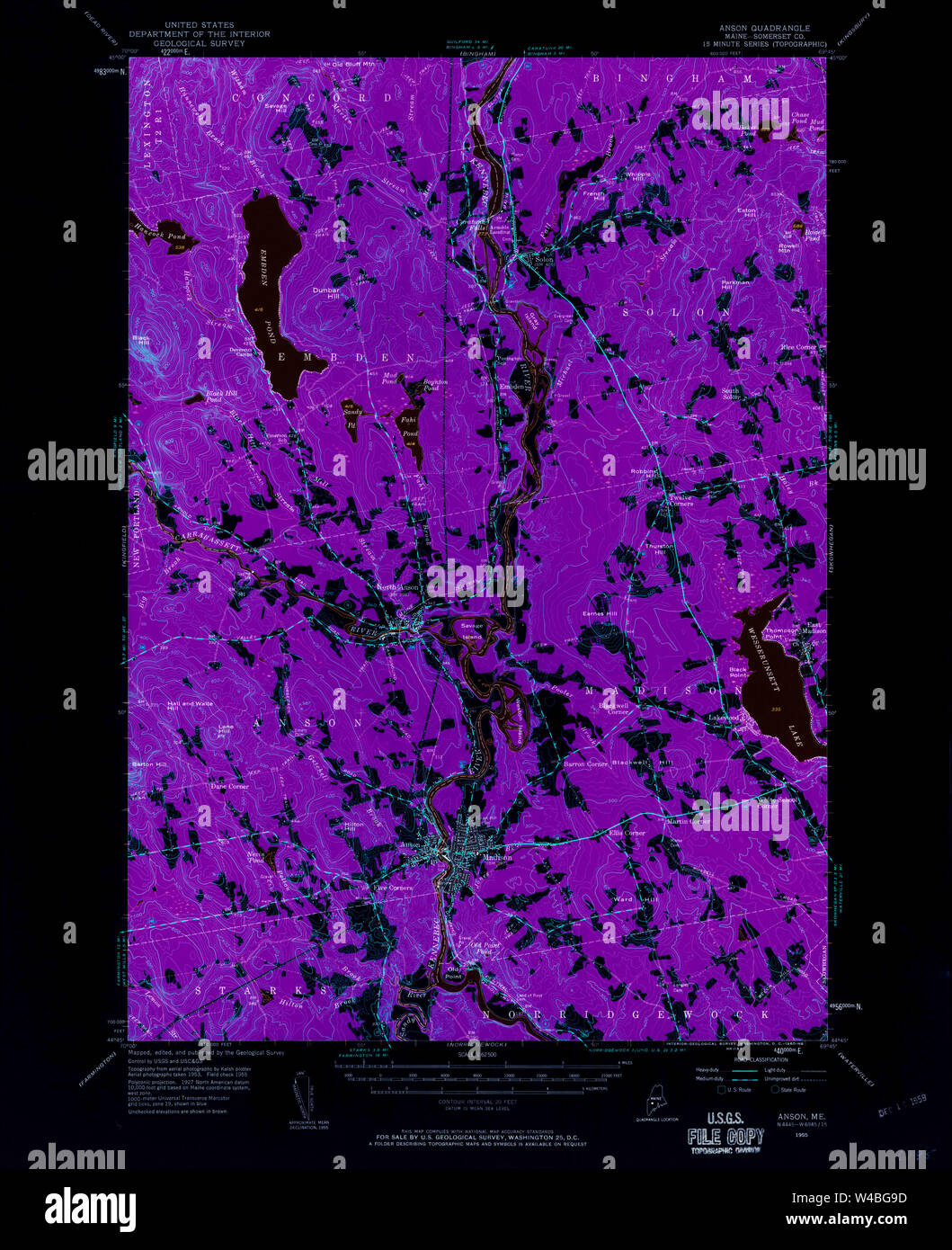 Maine USGS Historical Map Anson 460110 1955 62500 Inversion Restoration ...