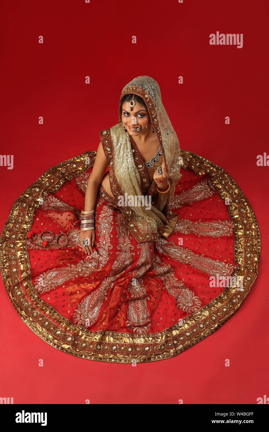 High angle view of an Indian bride sitting Stock Photo - Alamy