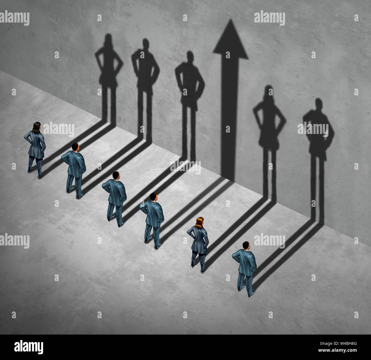 Corporate Career Success as a group of people with one leader casting a ...