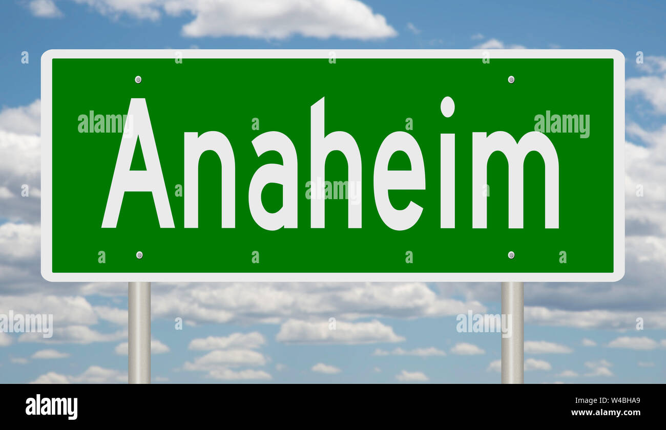 A rendering of a green highway sign for Anaheim California Stock Photo ...