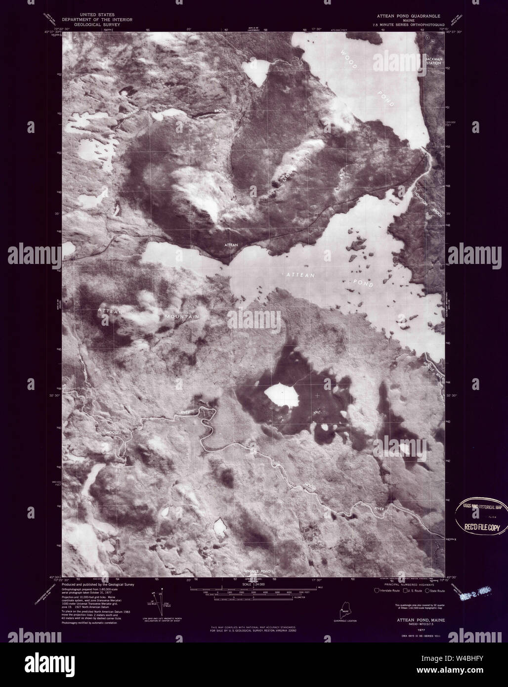 Maine USGS Historical Map Attean Pond 806469 1977 24000 Inversion ...