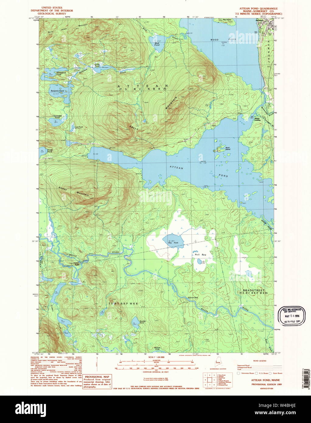 Maine USGS Historical Map Attean Pond 807763 1989 24000 Restoration ...