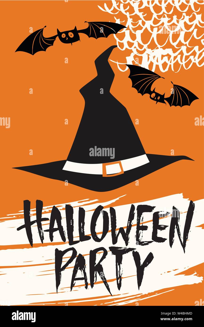 Halloween poster design with cute cartoon elements and text Stock ...