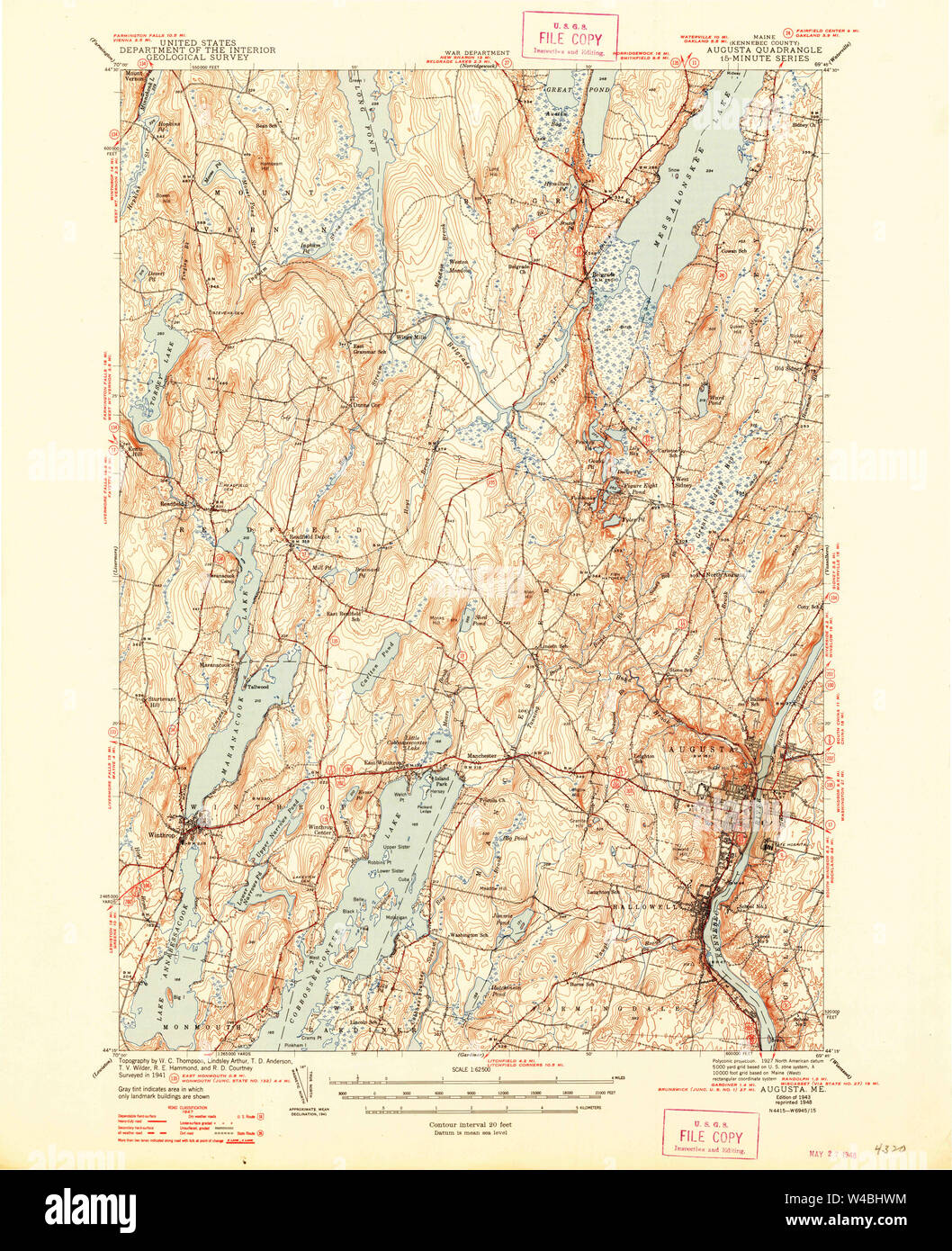 Maine USGS Historical Map Augusta 460132 1943 62500 Restoration Stock ...