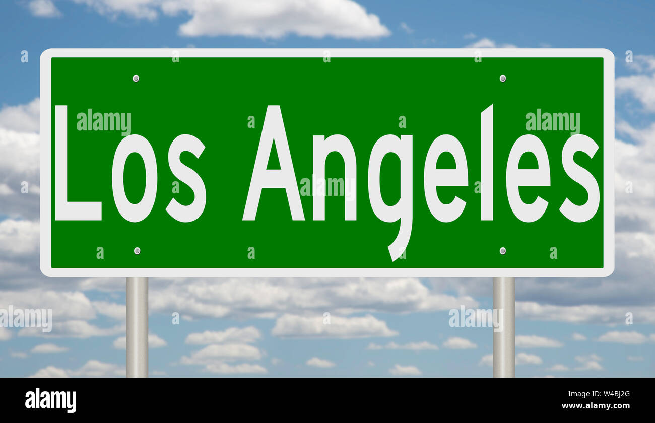 Rendering of a green highway sign for Los Angeles California Stock ...